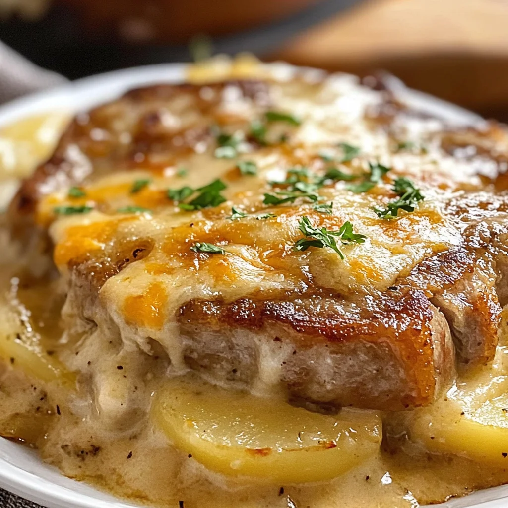 Smothered beef Chop Scalloped Potato Casserole